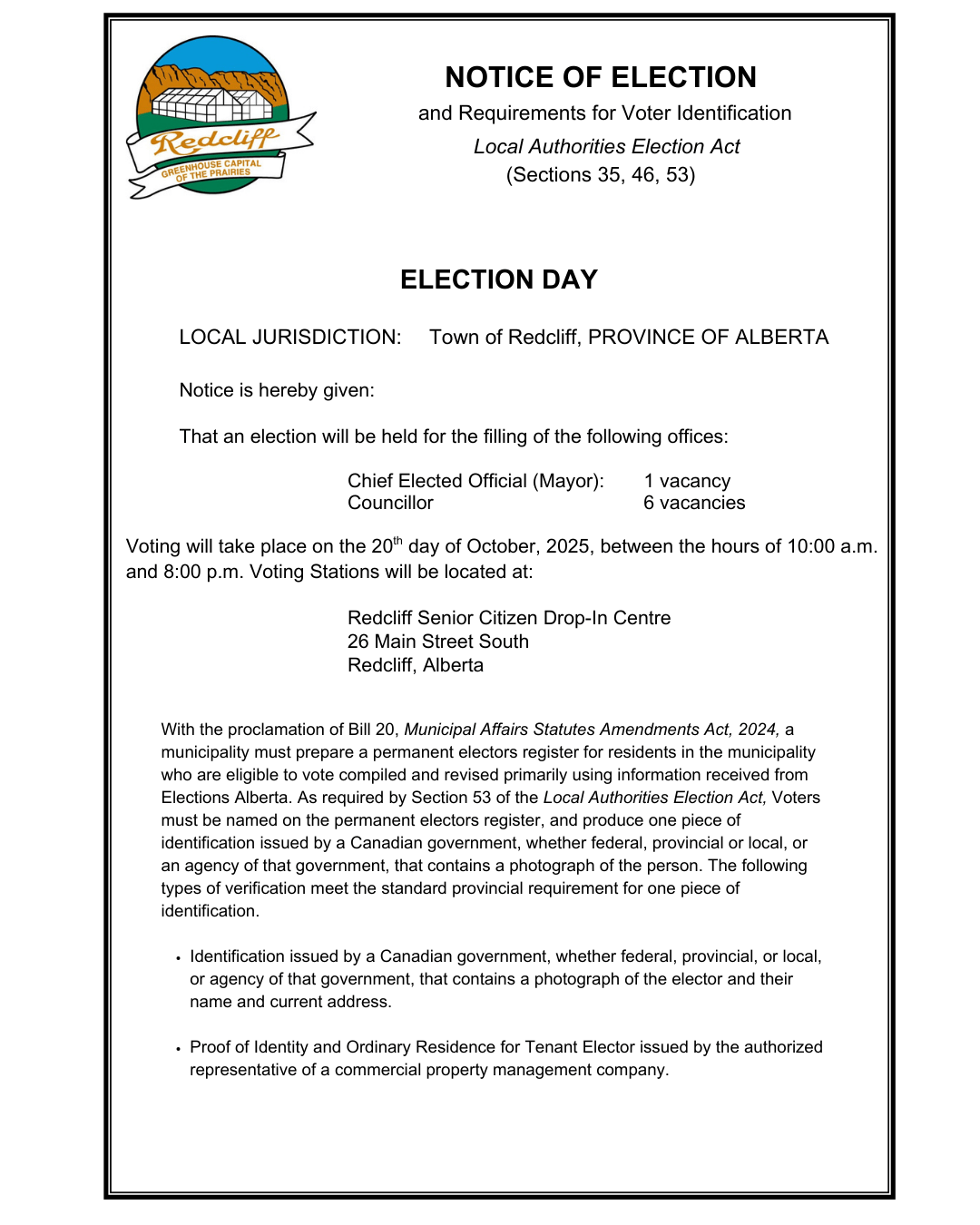 2025 Municipal Election Day » Town of Redcliff